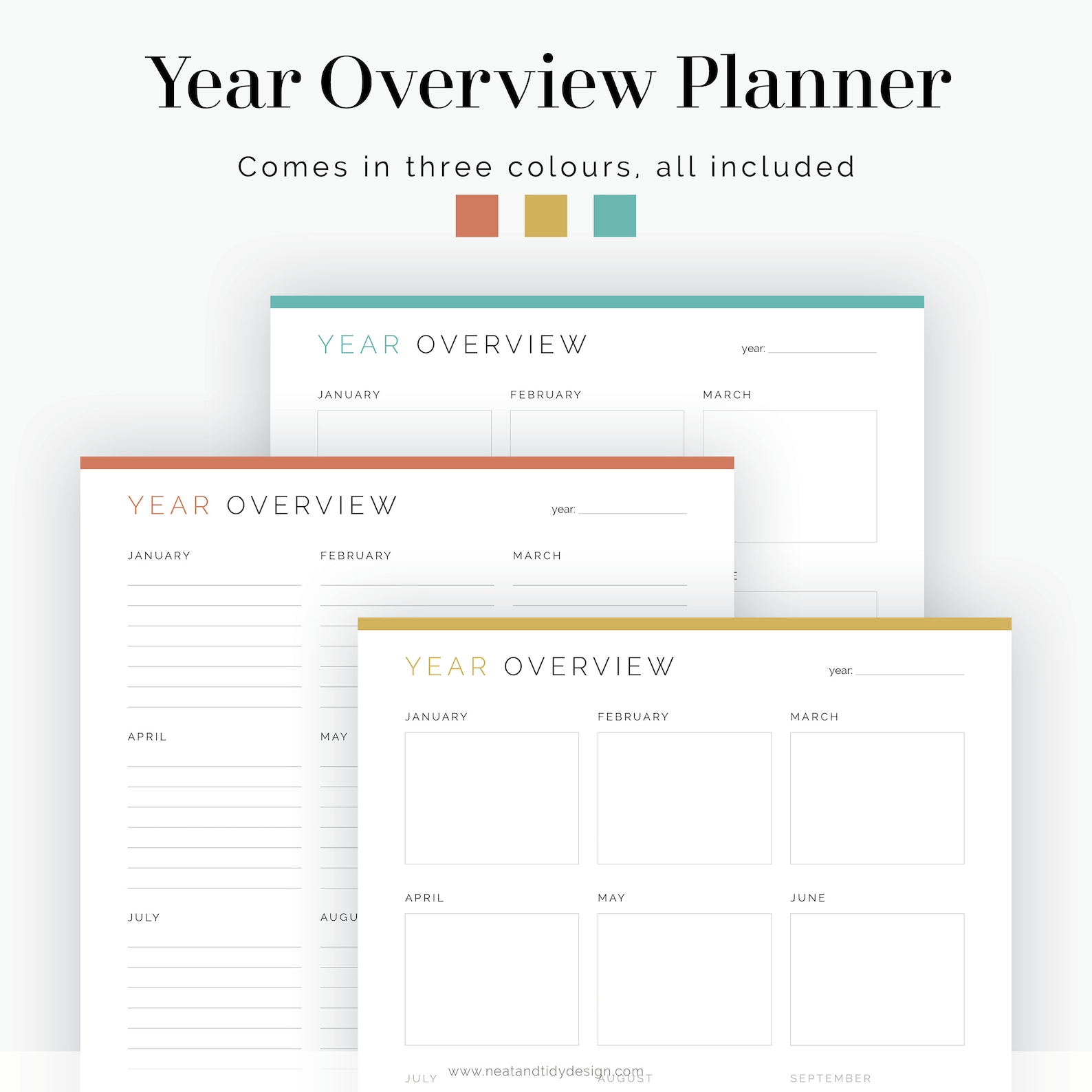 Year Overview Planner - Fillable - Printable PDF - Time Management ...