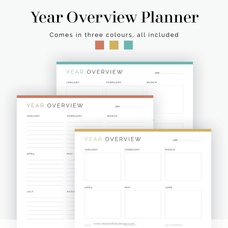 Year Overview Planner - Fillable - Printable PDF - Time Management ...