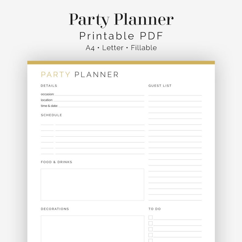 Party Planner - Fillable - Printable PDF - Christmas Planner, Holiday ...