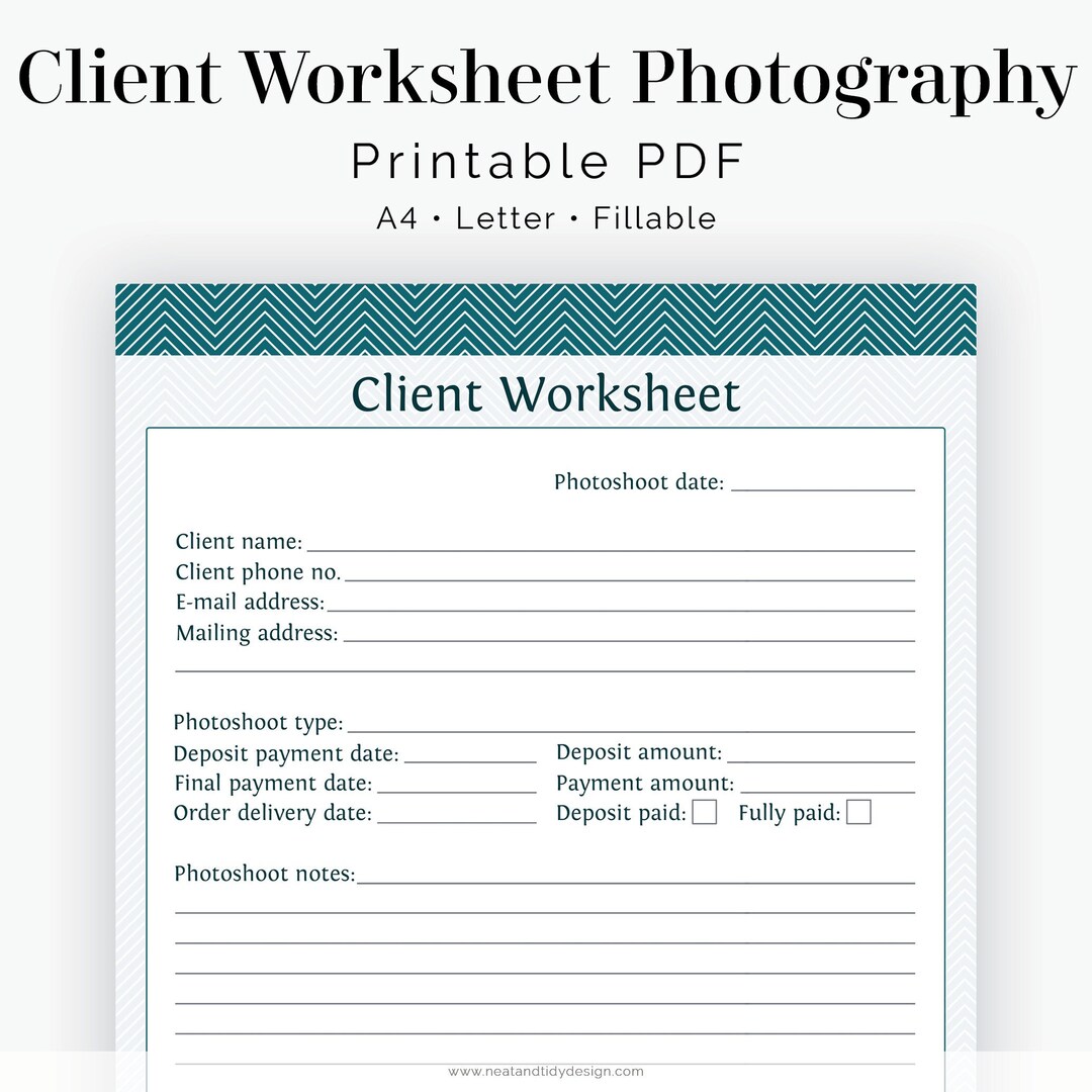 Client Worksheet - Photography Business Organizing Chevron - Fillable ...