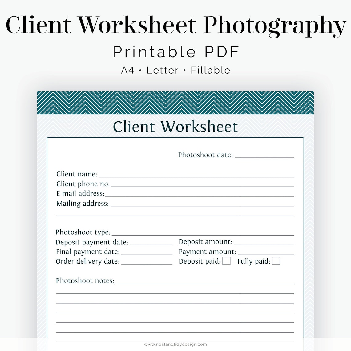 Client Worksheet Photography Business Organizing Chevron Fillable ...