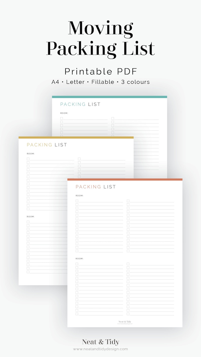 Moving Packing List - by Room - Fillable - Moving Planner - Printable ...