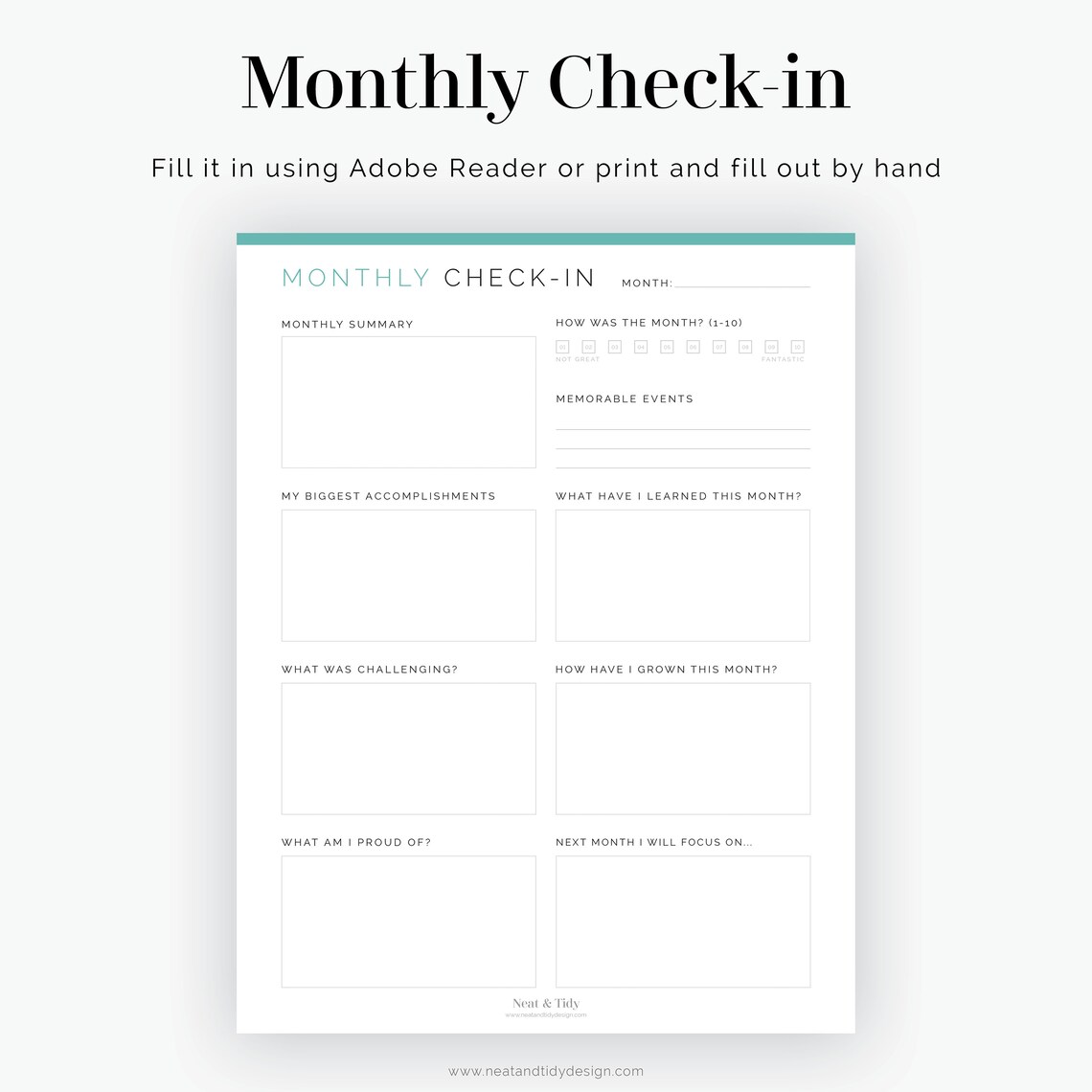 Monthly Check-in Journal Page Fillable Printable PDF - Etsy