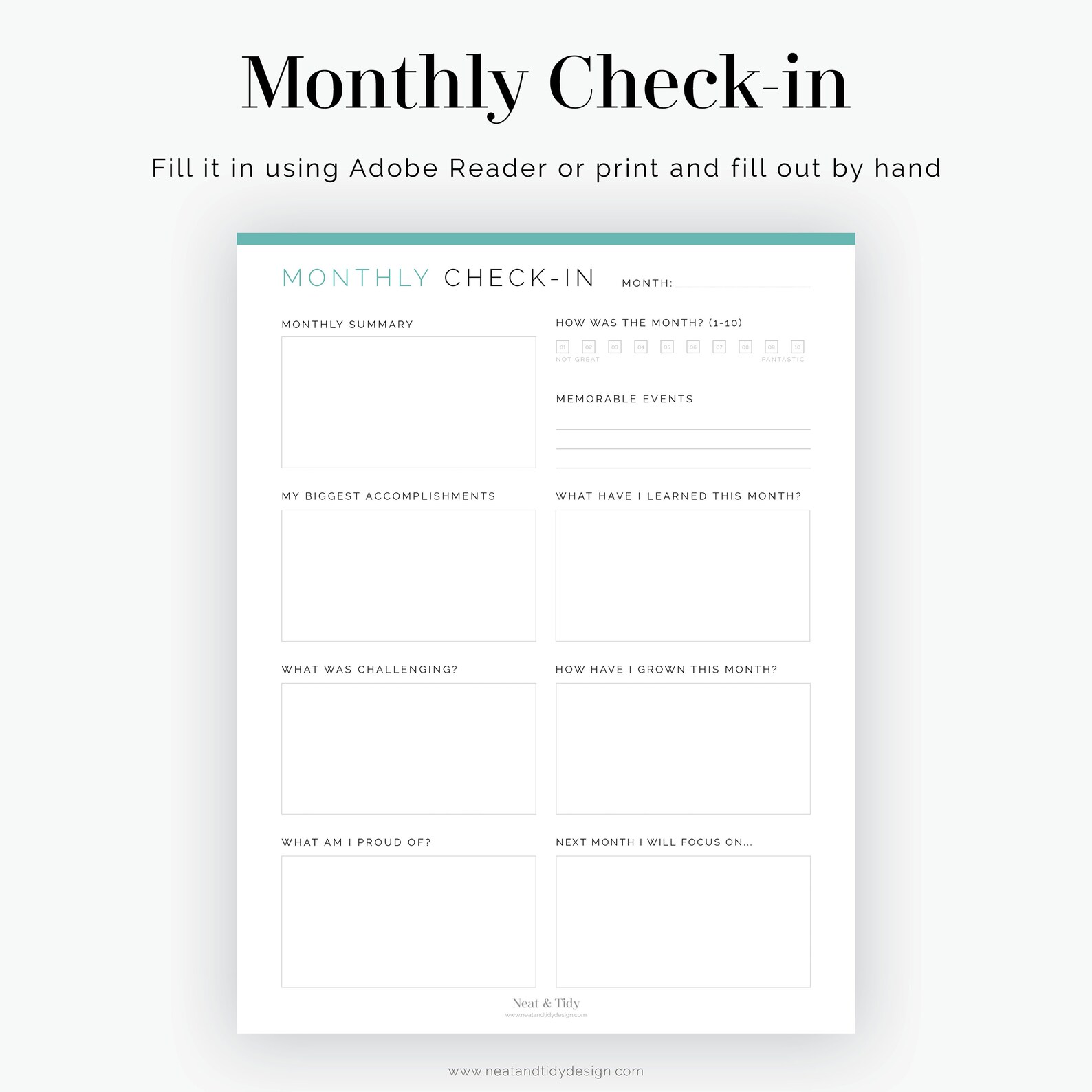 Monthly Check-in Journal Page Fillable Printable PDF - Etsy