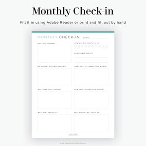 Monthly Check-in Journal Page Fillable Printable PDF - Etsy