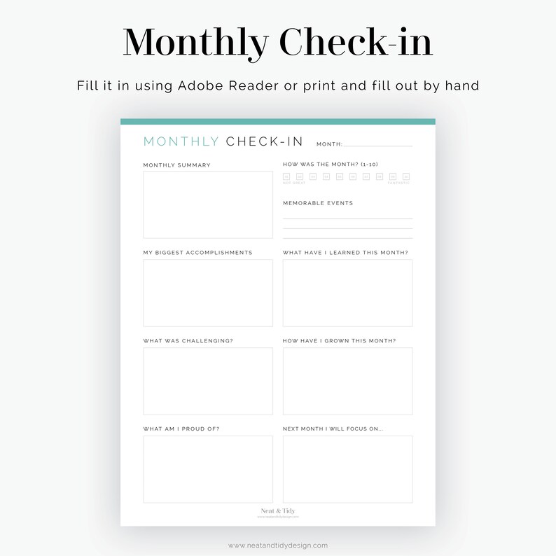 Monthly Check-in Journal Page Fillable Printable PDF - Etsy