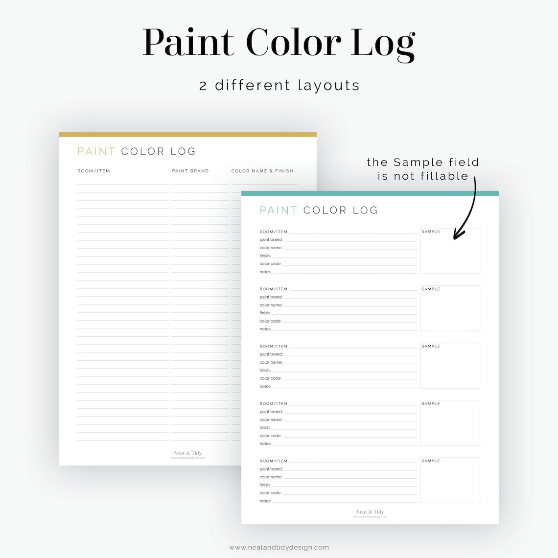 Paint Color Log Household Paint Colour Tracker Fillable - Etsy