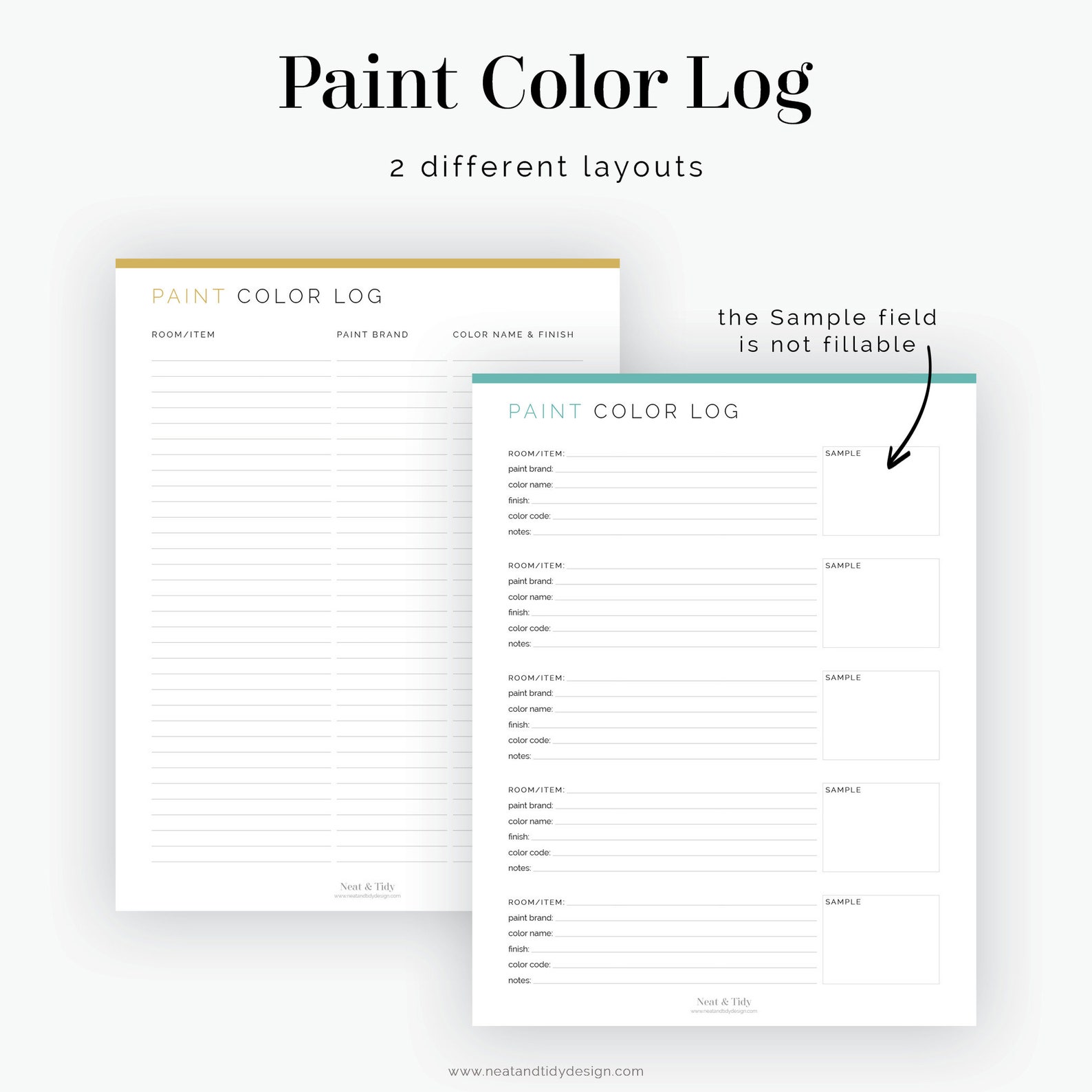 Paint Color Log - Household Paint Colour Tracker - Fillable - Printable ...