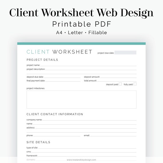 Client Worksheet Web Design Fillable Printable PDF Web | Etsy