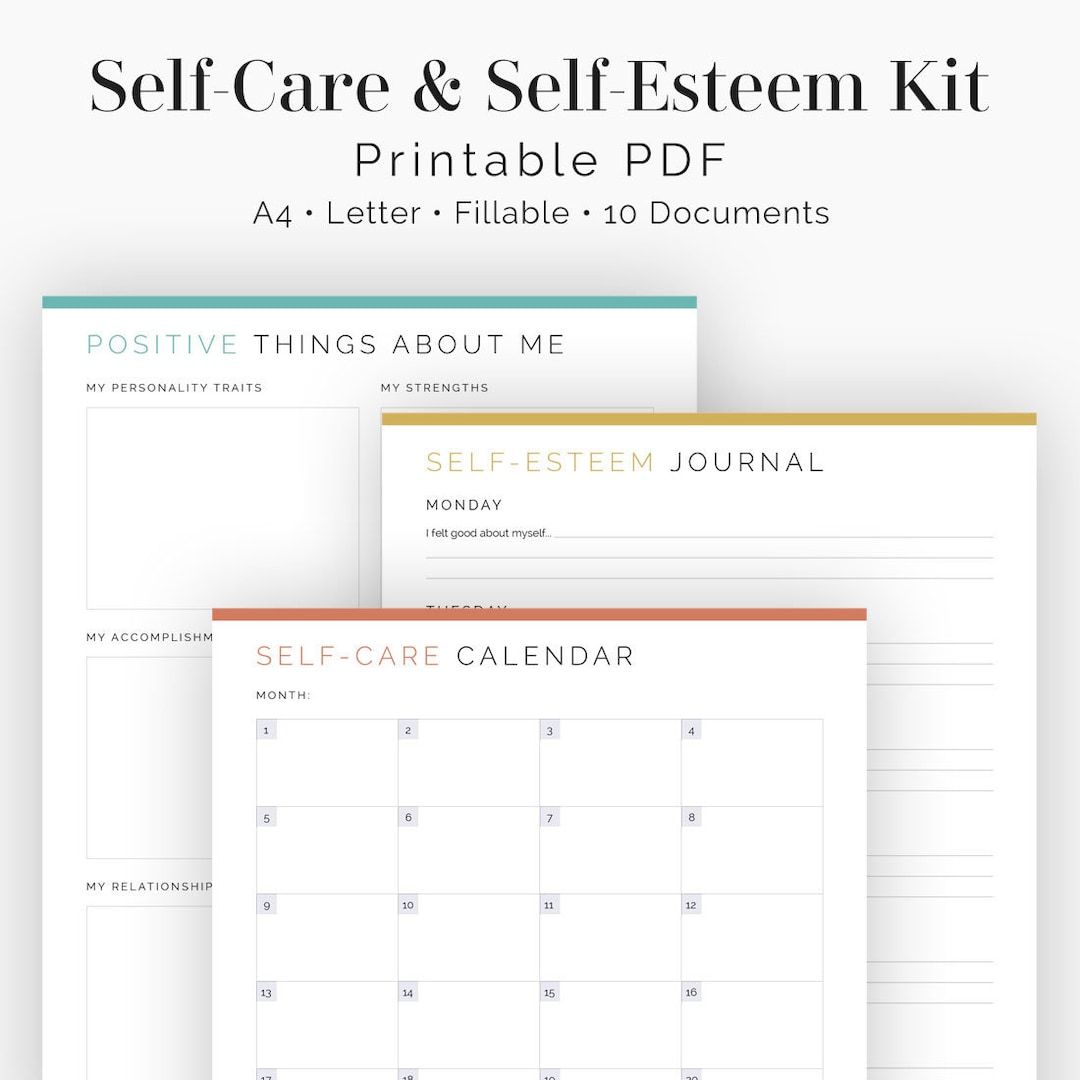 Self-care & Self-esteem Kit (10 Documents) - Fillable - Printable PDF ...