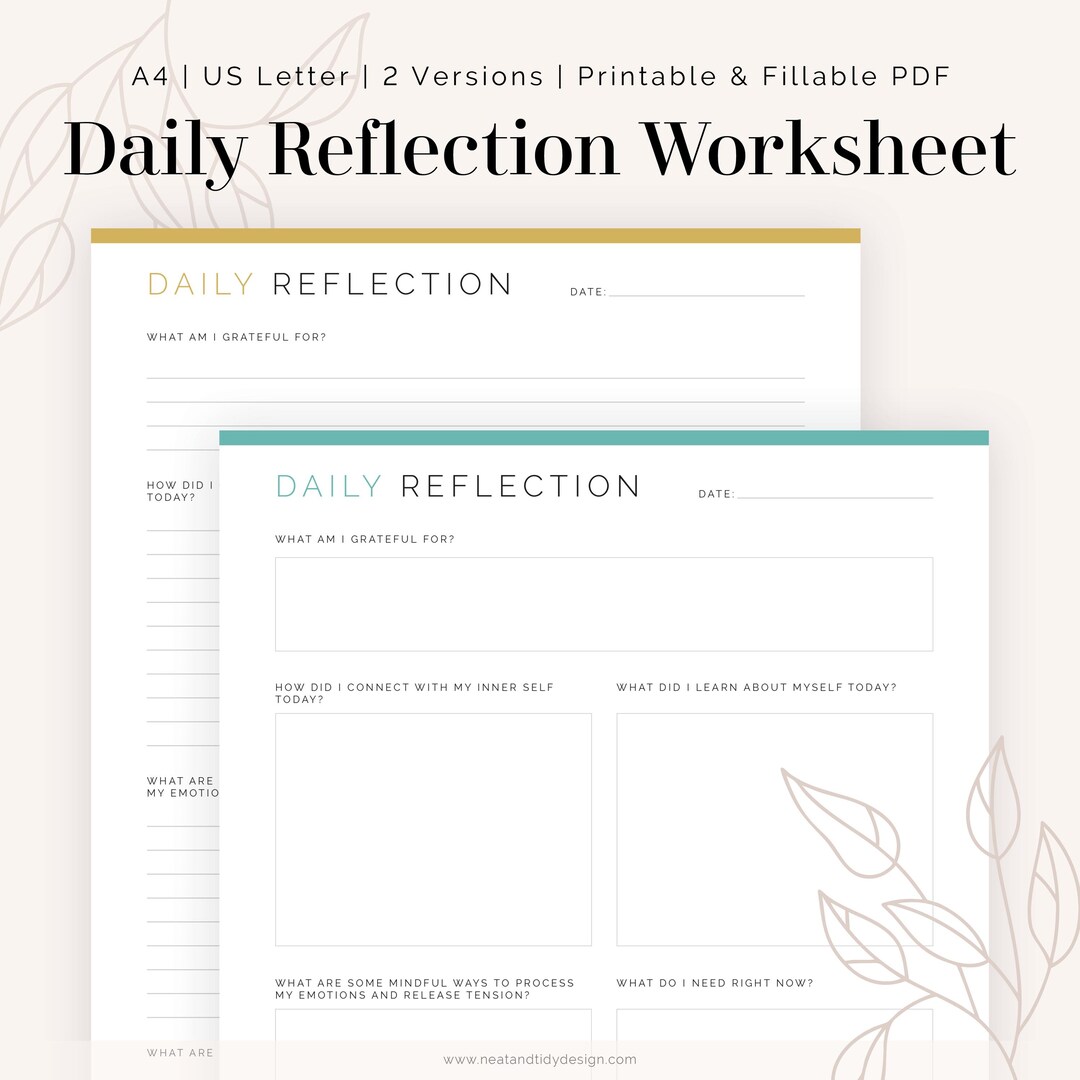 Self-reflection Worksheet | Daily Check-in Journal Printable ...