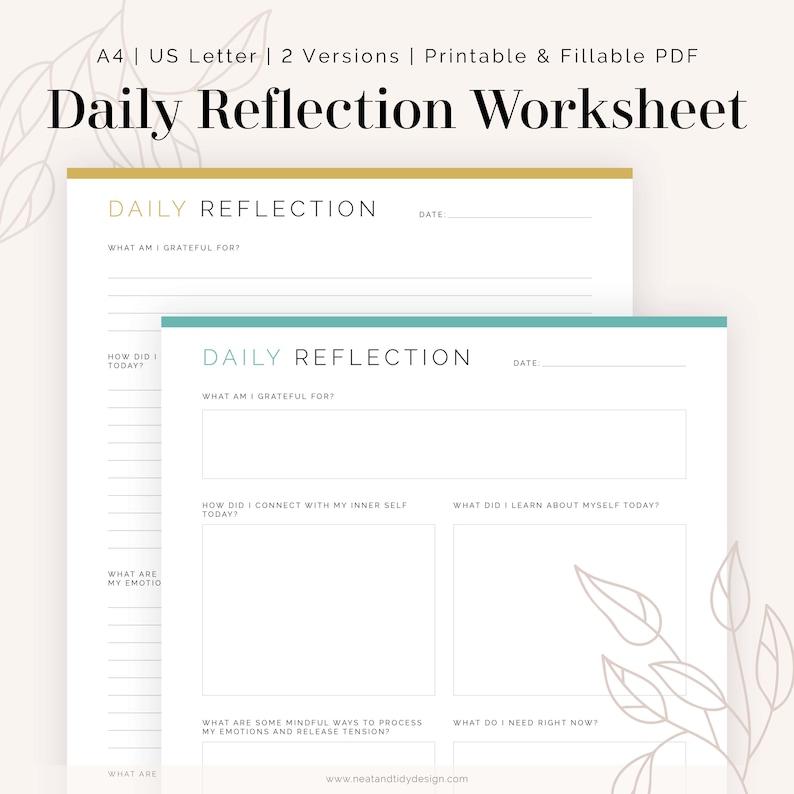Self-reflection Worksheet | Daily Check-in Journal Printable ...