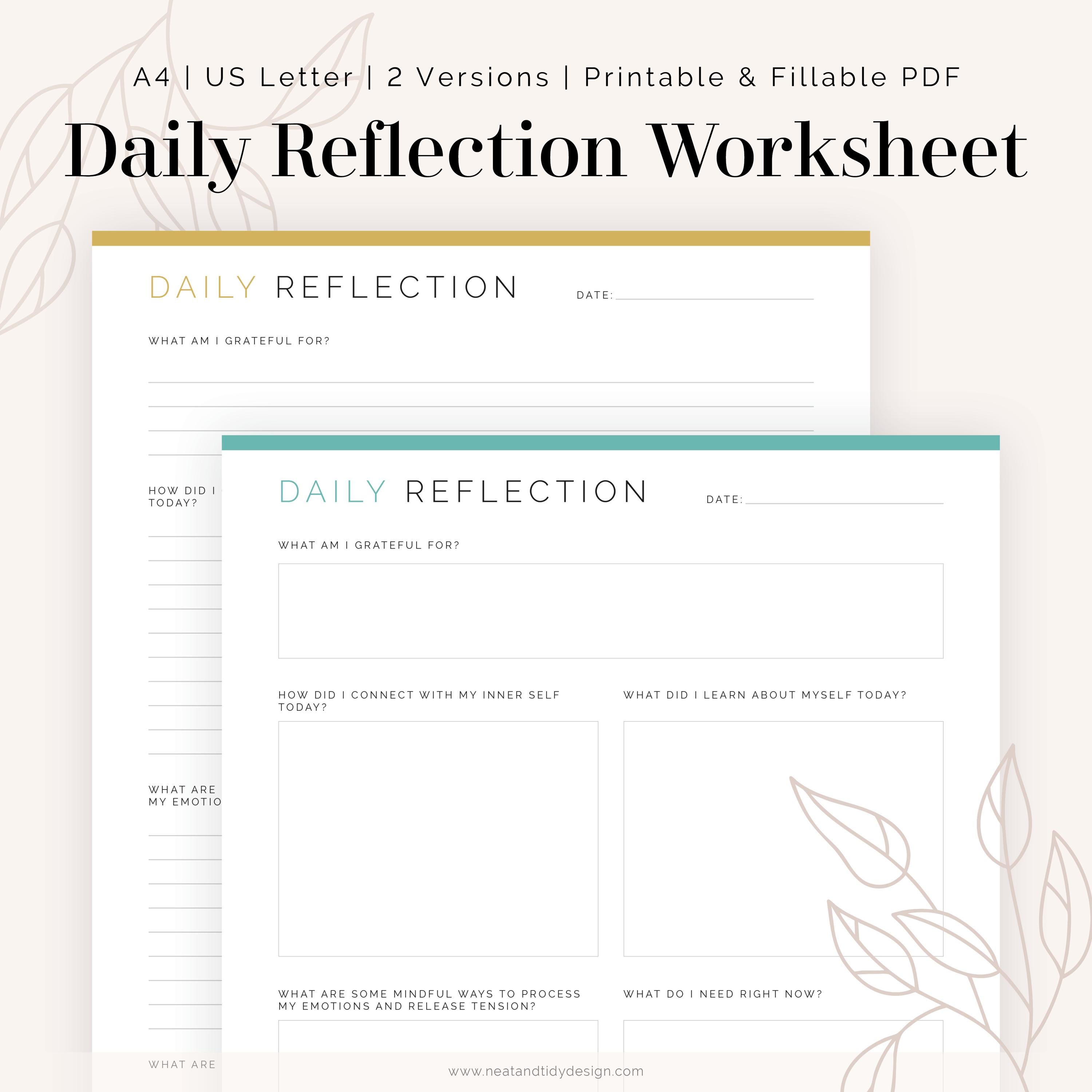 Self-reflection Worksheet | Daily Check-in Journal Printable ...