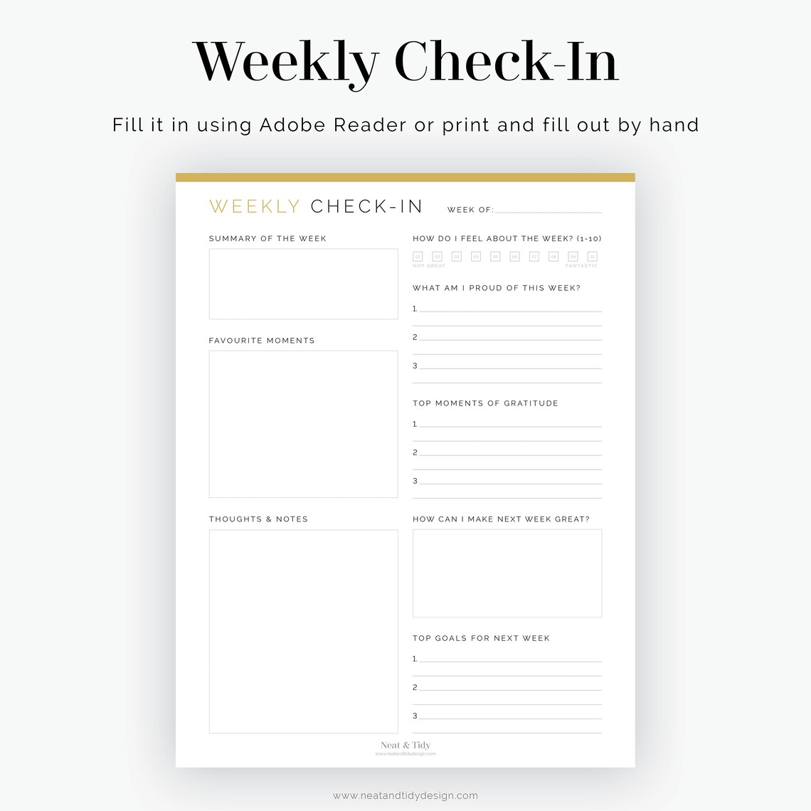 Weekly Check-in Journal Page Fillable Printable PDF - Etsy