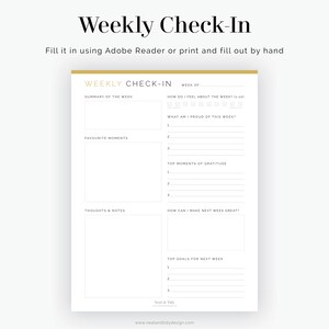 Weekly Check-in Journal Page Fillable Printable PDF - Etsy