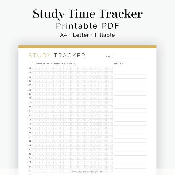 Study Time Tracker Fillable Printable PDF Student | Etsy