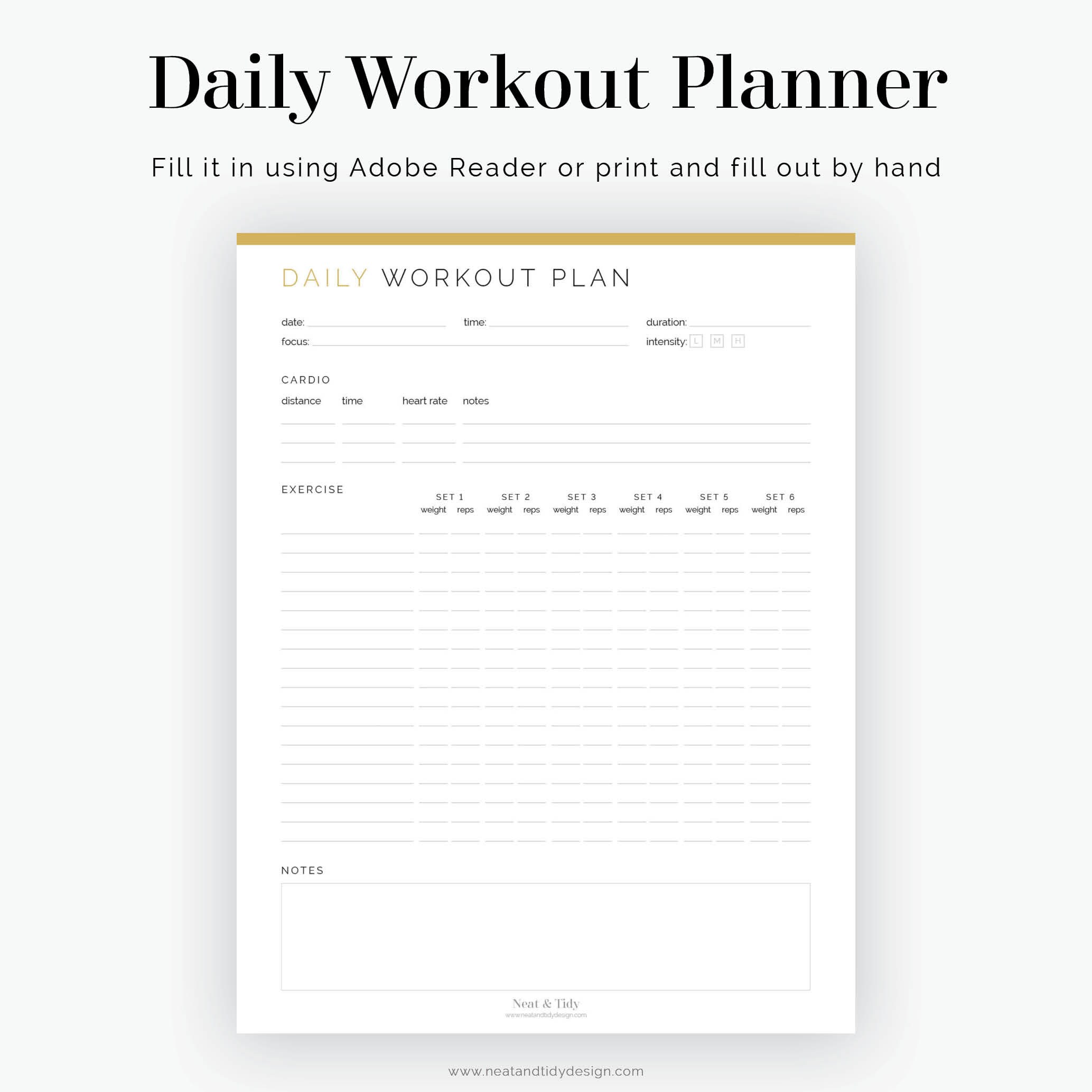 Daily Workout Planner/tracker - Fillable - Printable PDF - Fitness ...