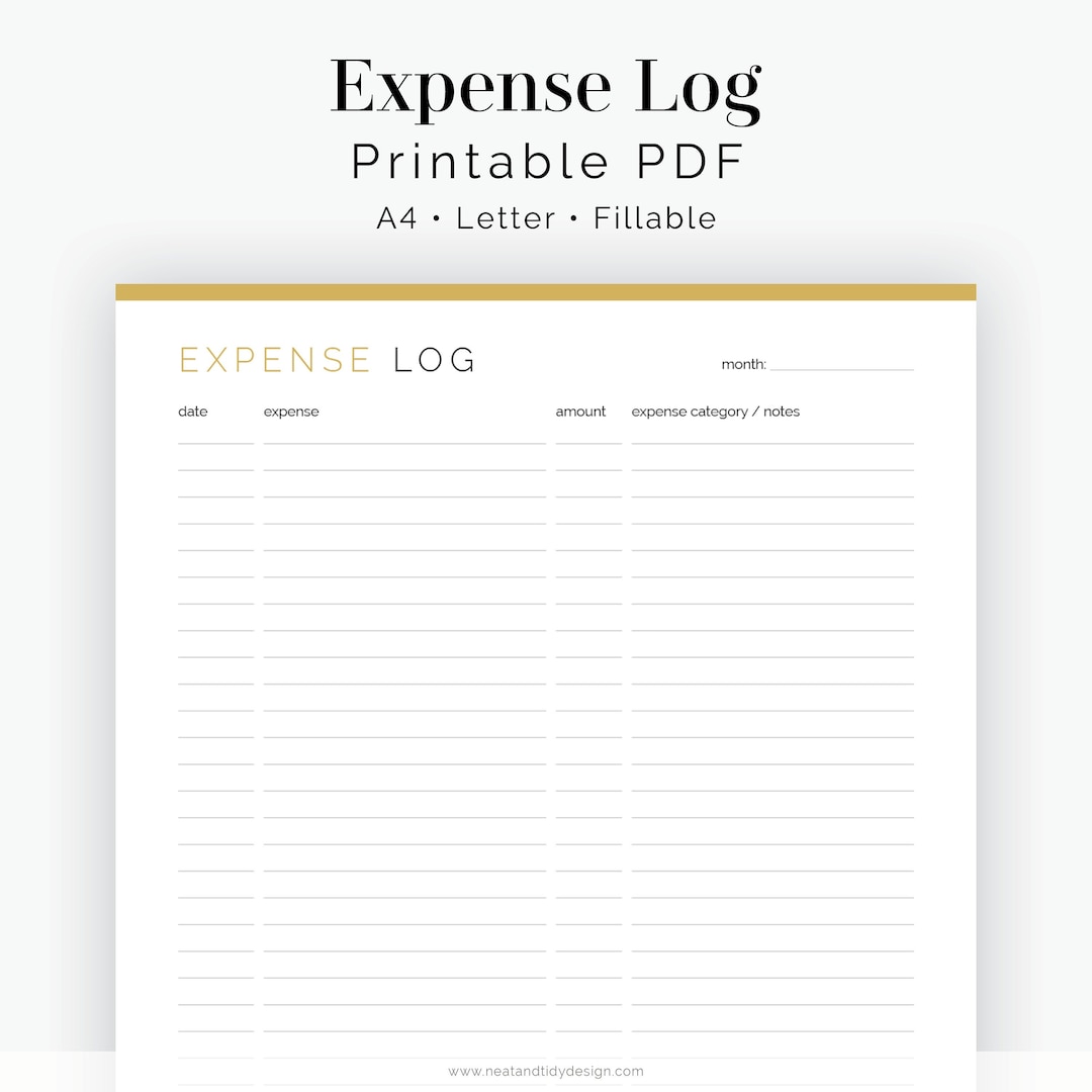 Expense Log - Fillable - Printable PDF - Finance Planner - Finance ...