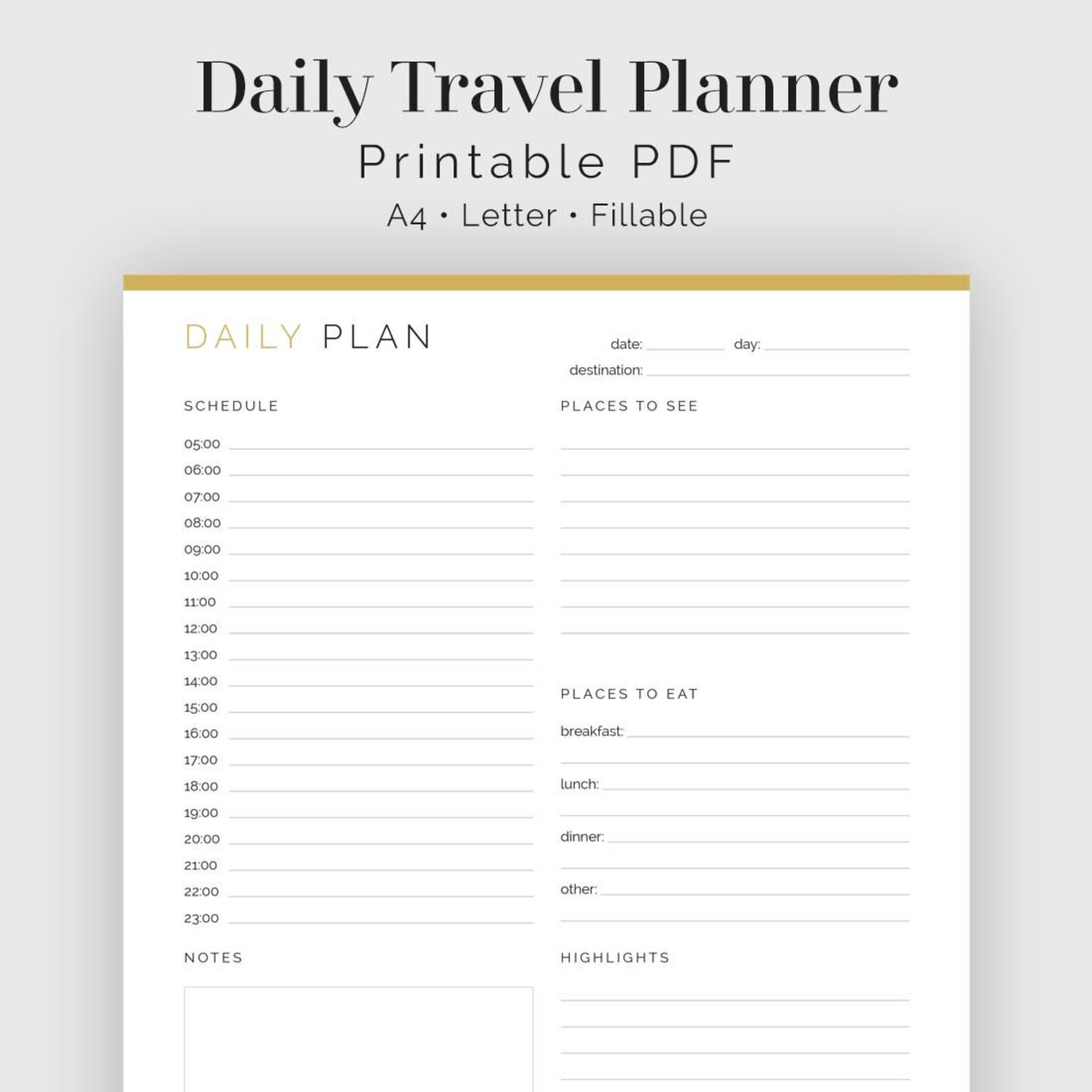 Daily Travel Planner Fillable Travel Planner, Vacation Planner ...