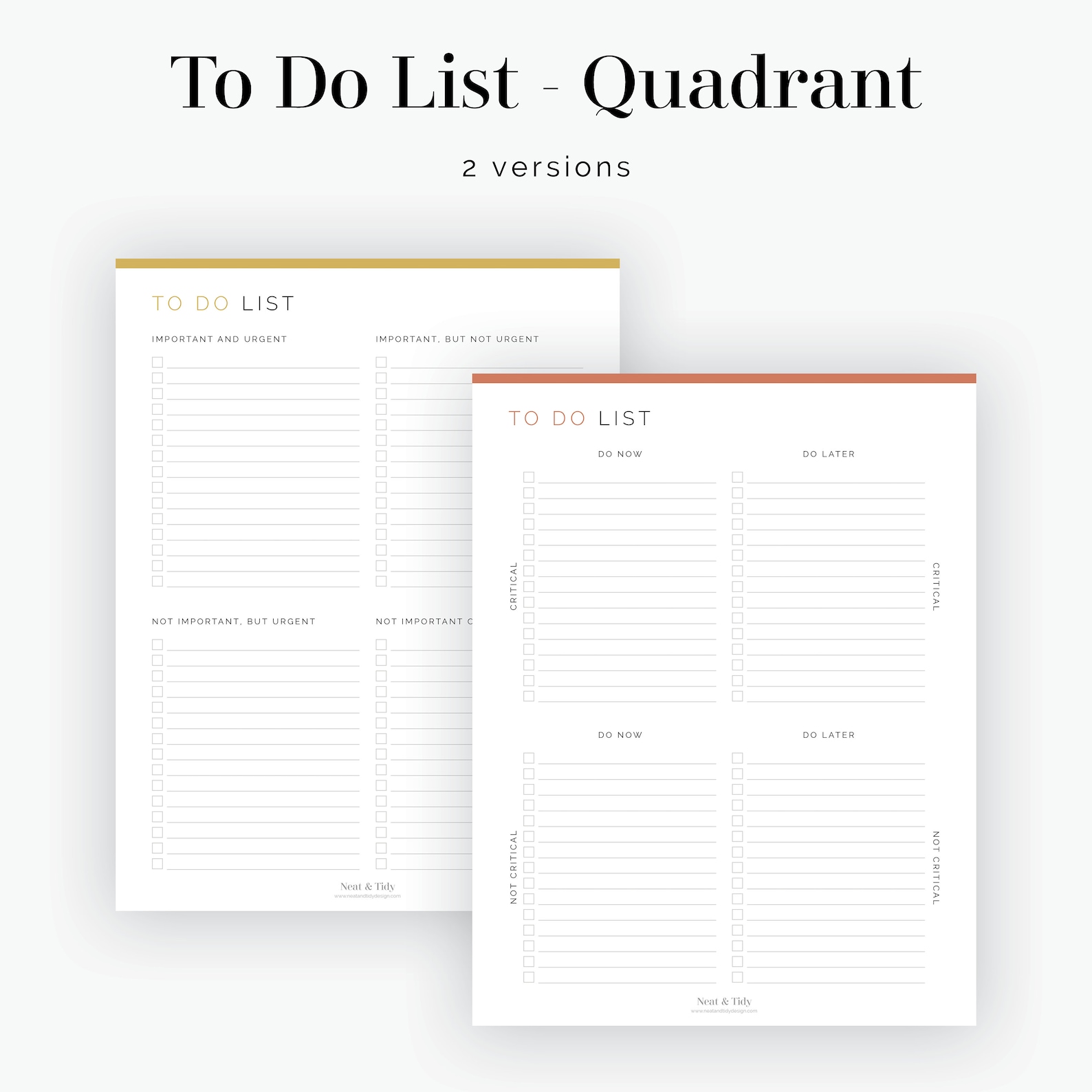 Quadrant to Do List (2 Layouts) - Fillable - Printable PDF - Task ...