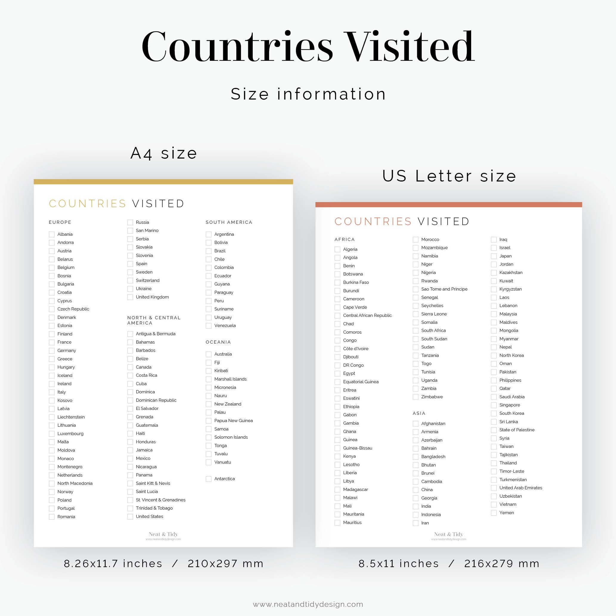 Countries Visited Checklist - Fillable - Travel Planner, Vacation ...