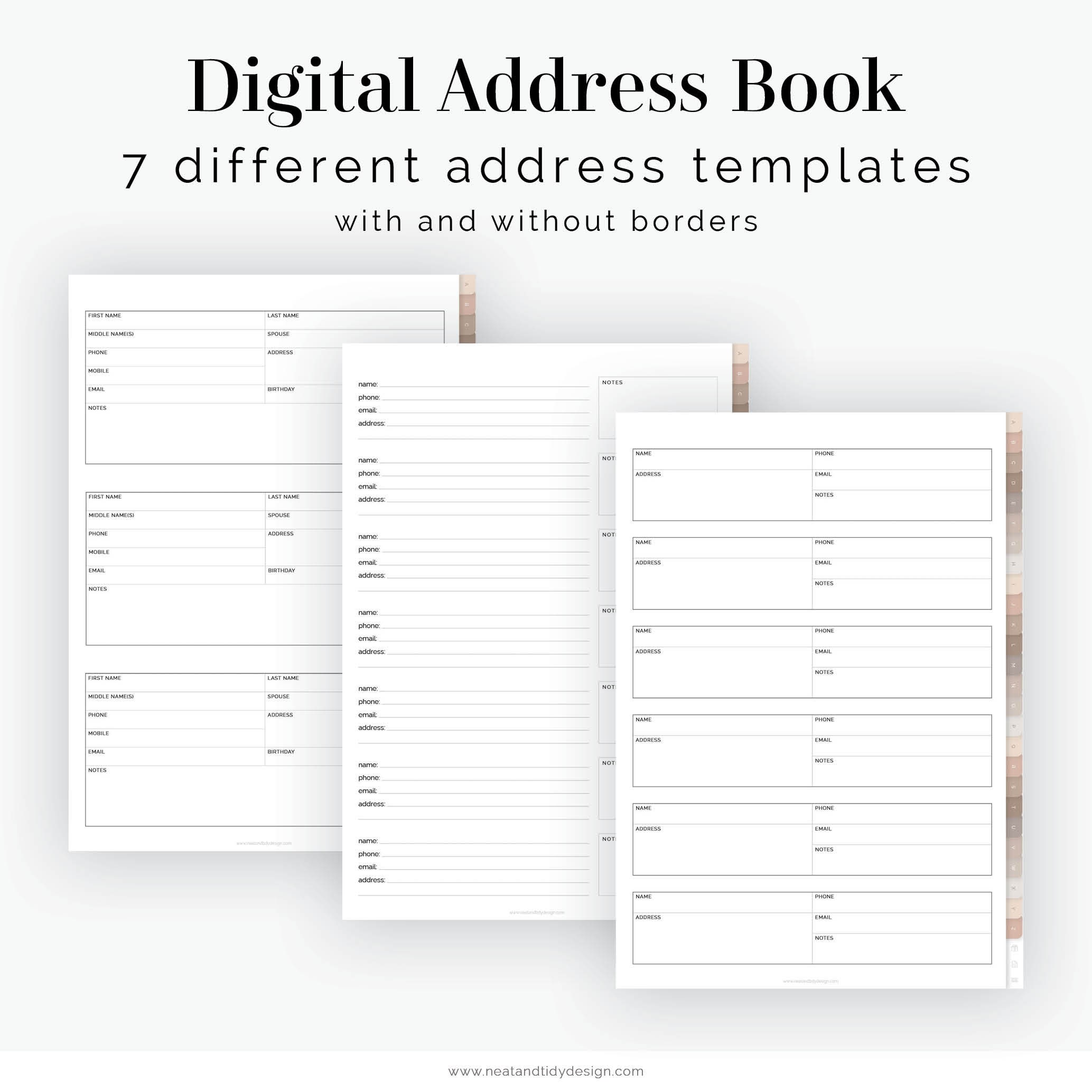 Digital Address Book for Goodnotes & Notability neutral Hyperlinked ...
