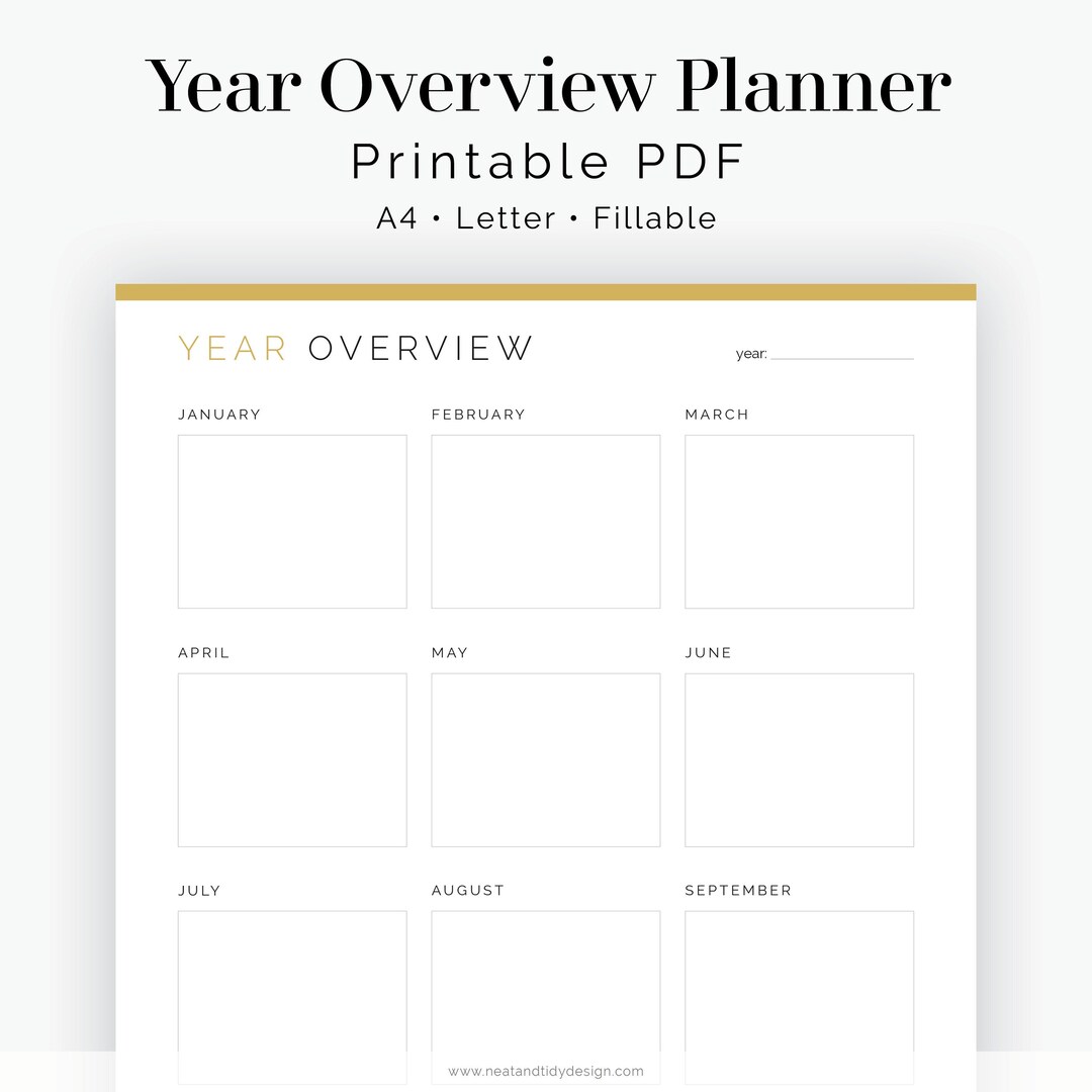 Year Overview Planner - Fillable - Printable PDF - Time Management ...