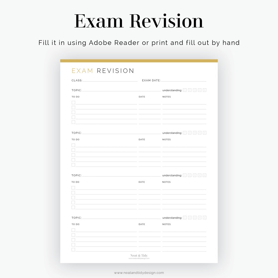 Exam Revision Planner Fillable Printable PDF Student Planner, High ...