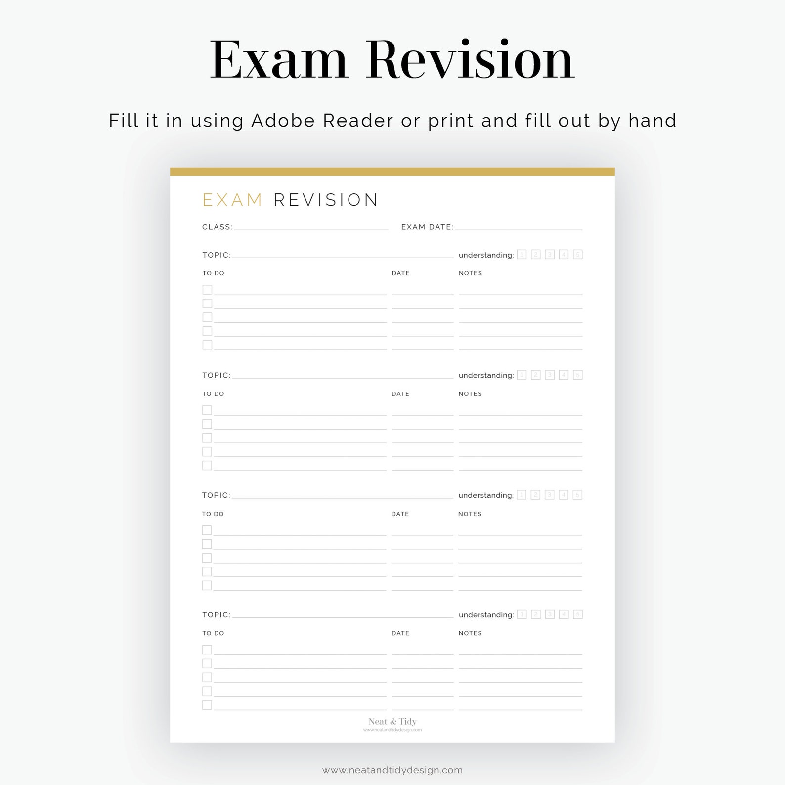 Exam Revision Planner Fillable Printable PDF Student Planner, High ...