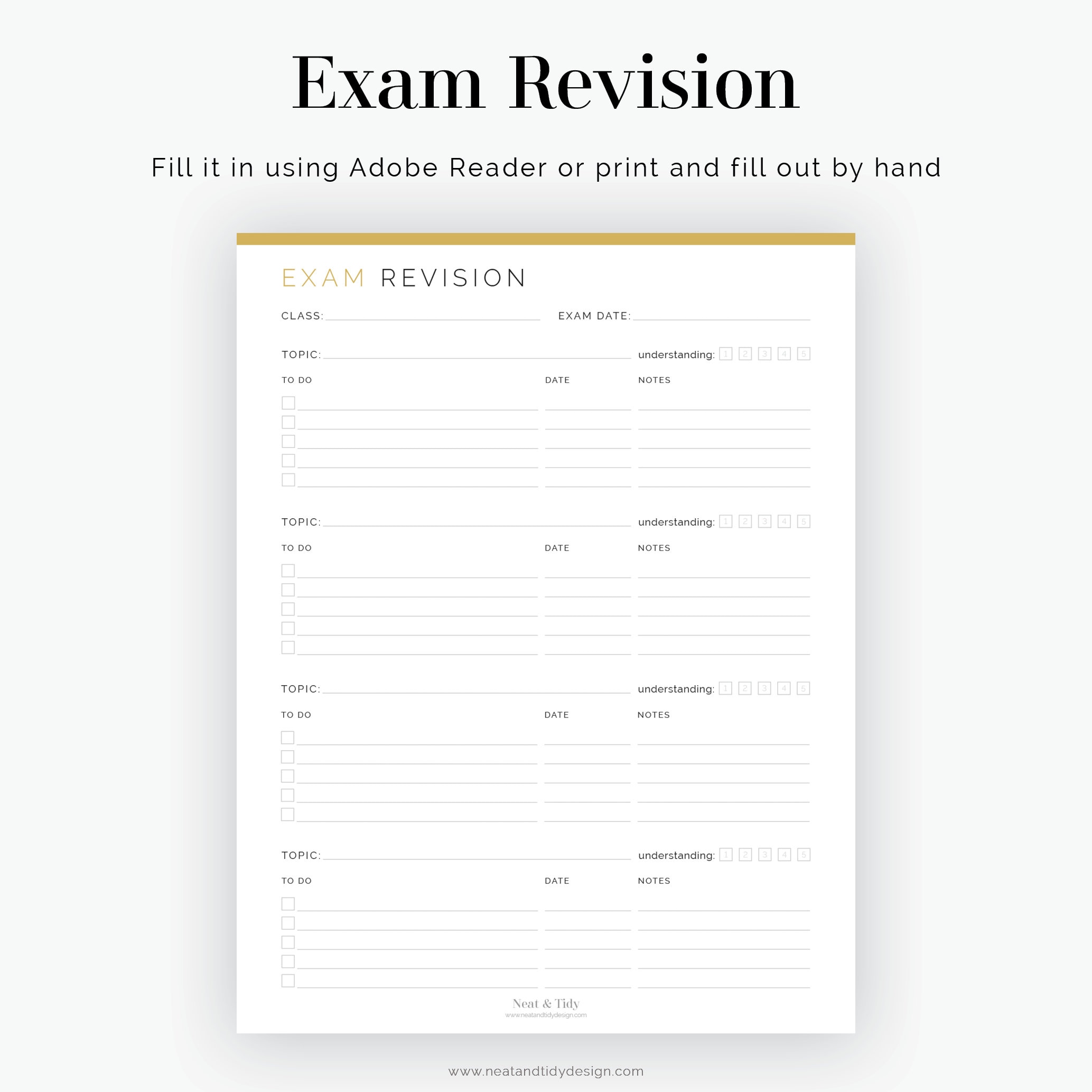 Exam Revision Planner Fillable Printable PDF Student Planner, High ...