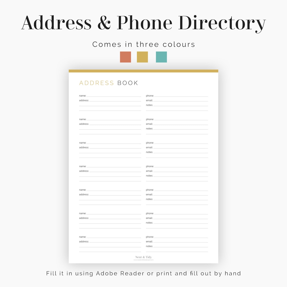 Address & Phone Directory - Fillable - Printable PDF - Contact List ...