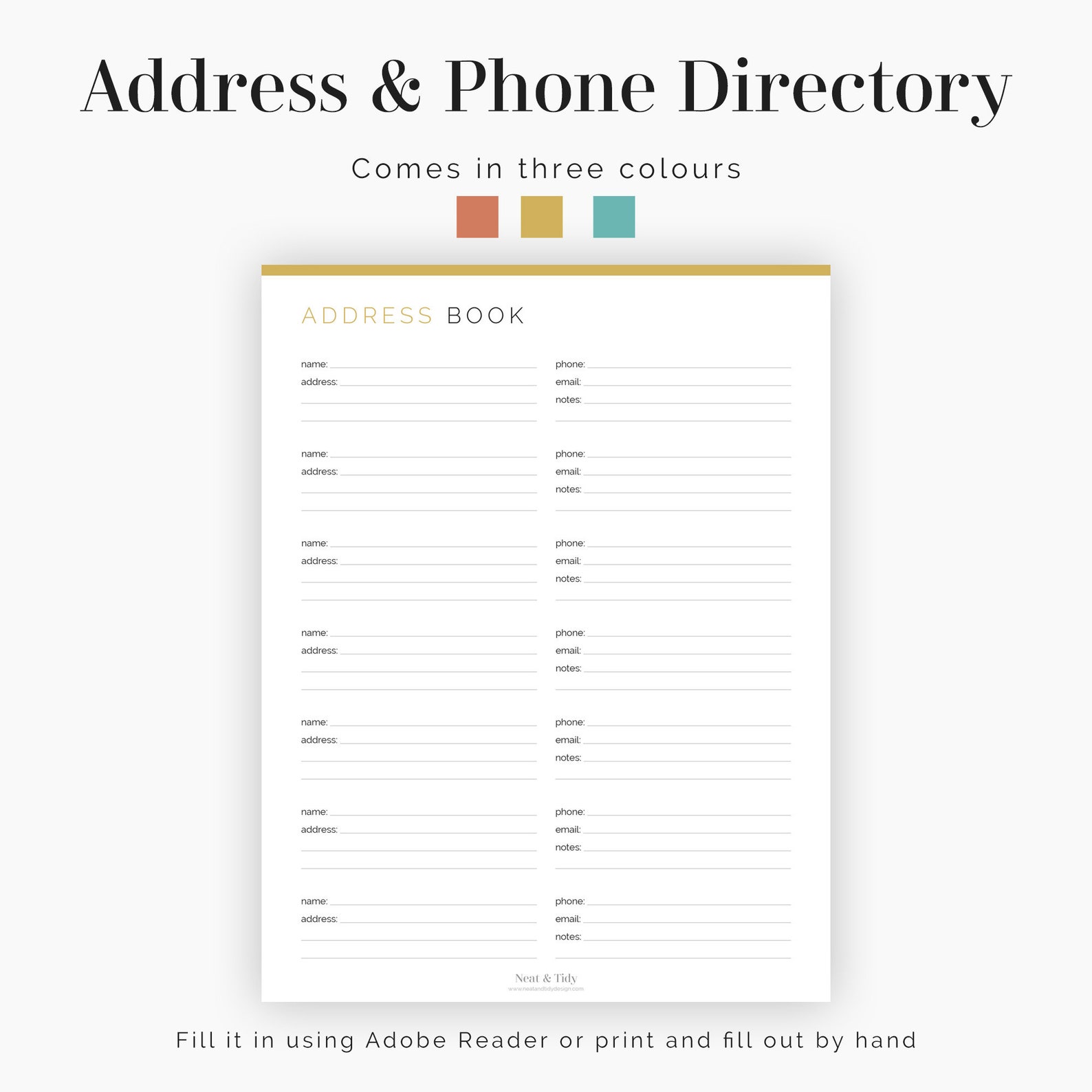 Address & Phone Directory - Fillable - Printable PDF - Contact List ...