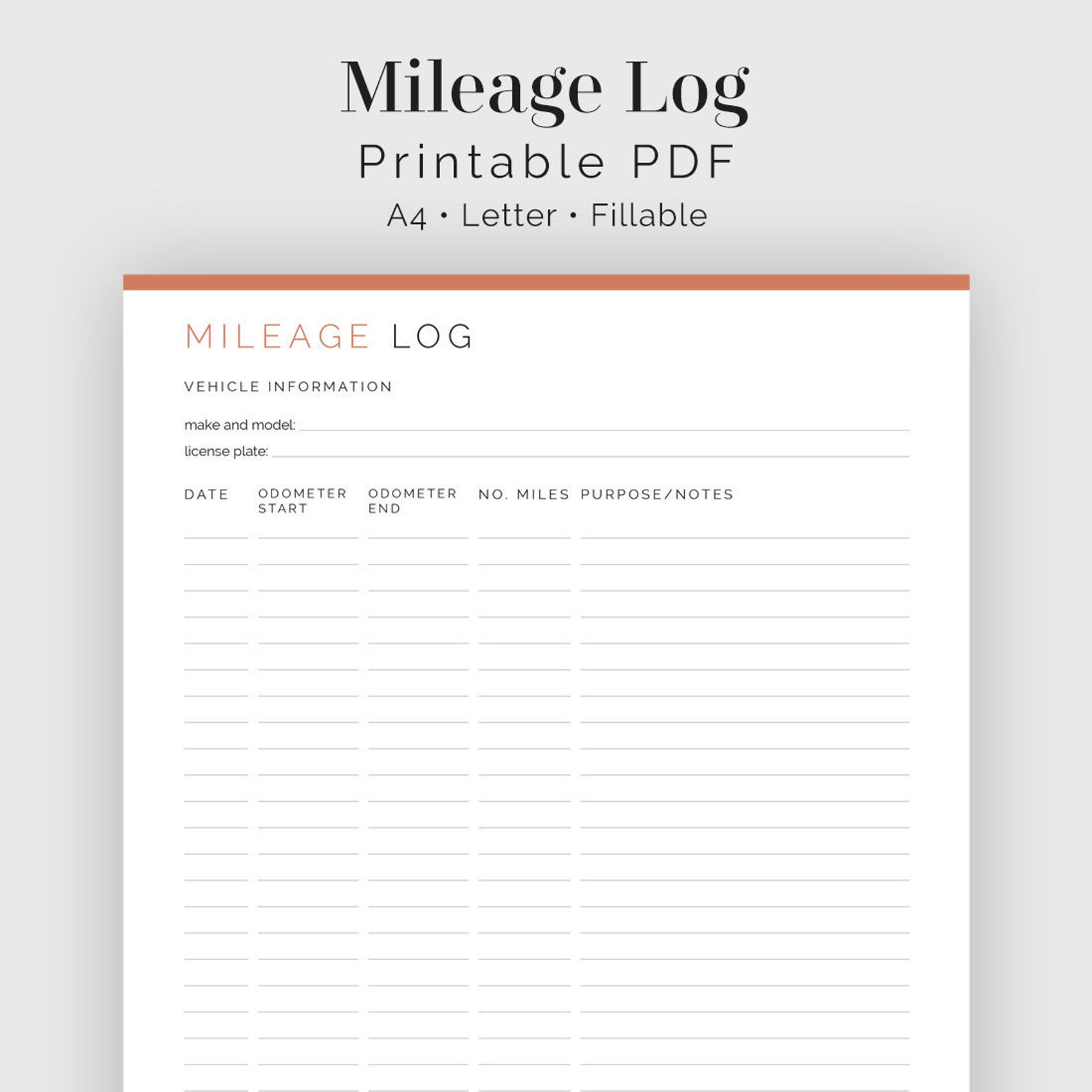 Mileage Log - Fillable - Printable PDF - Household Management - Auto ...
