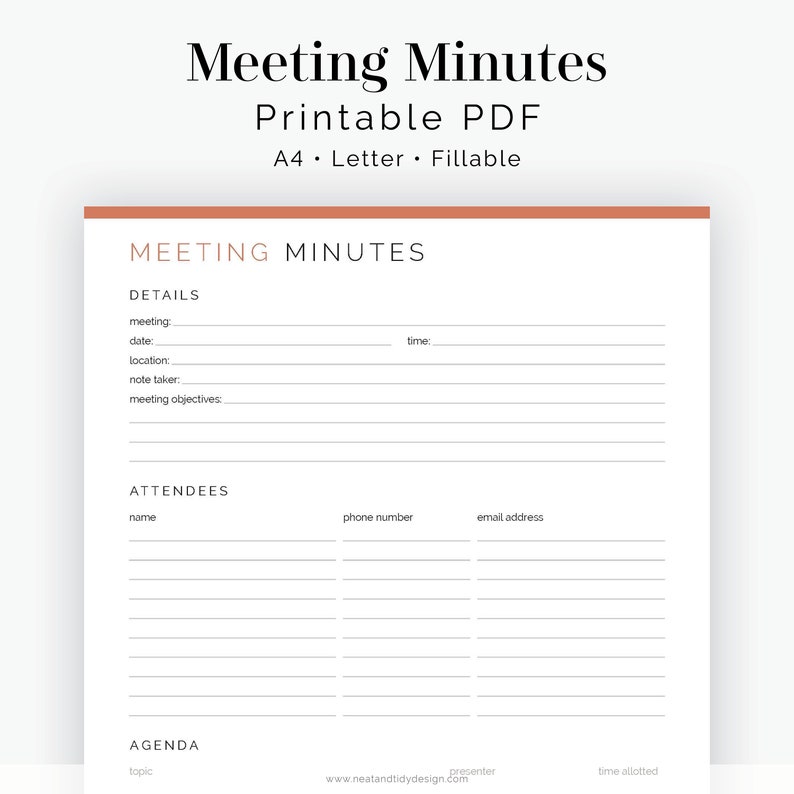Meeting Minutes - Fillable - Business Planner, Meeting Management ...