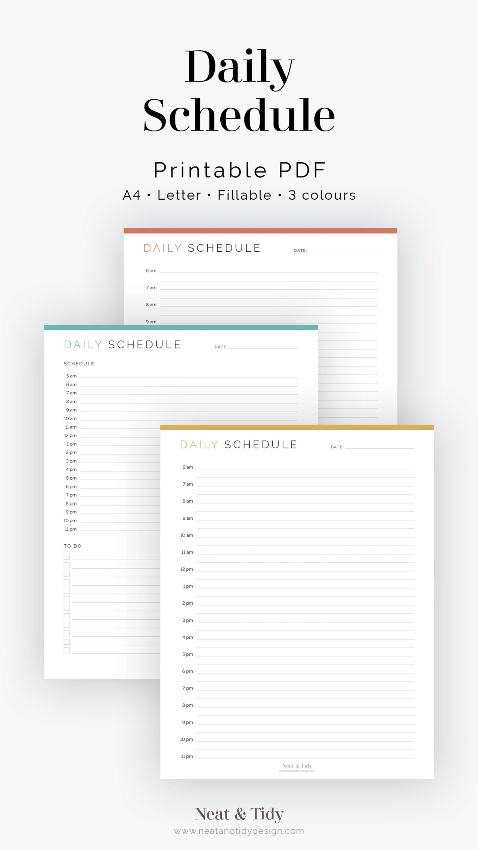 Daily Schedule 2 Layouts Fillable Printable PDF | Etsy