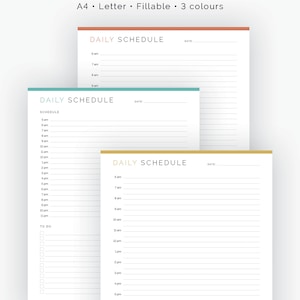 Daily Schedule (2 Layouts) - Fillable - Printable PDF - Productivity ...