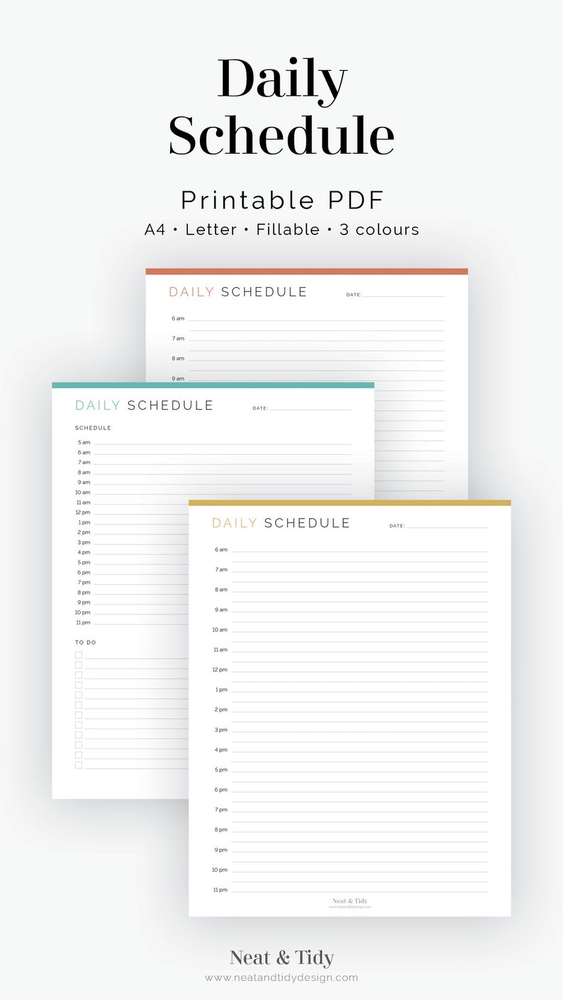 Daily Schedule 2 Layouts Fillable Printable PDF - Etsy