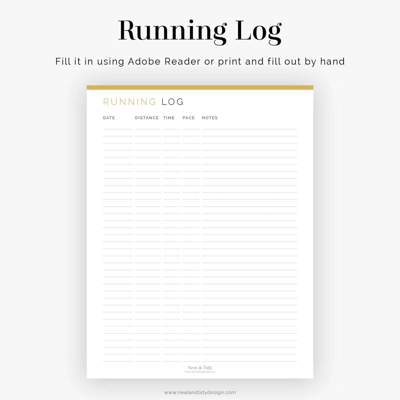 Running Log - Fillable - Printable PDF - Fitness Tracker, Runners Log ...