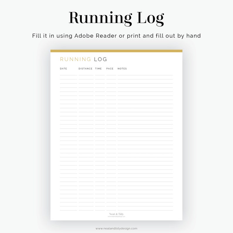 Running Log - Fillable - Printable PDF - Fitness Tracker, Runners Log ...