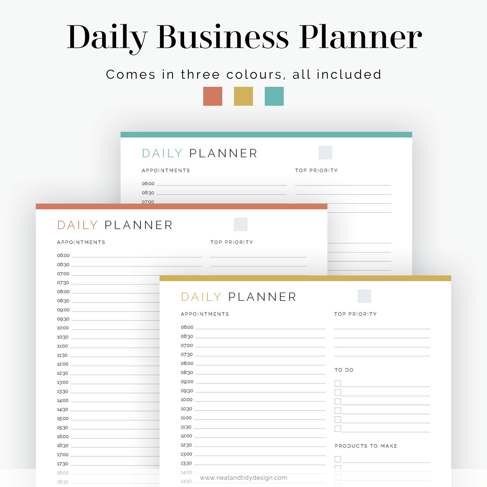 Daily Business Planner - Fillable - Printable PDF - Time Tracker, Daily ...