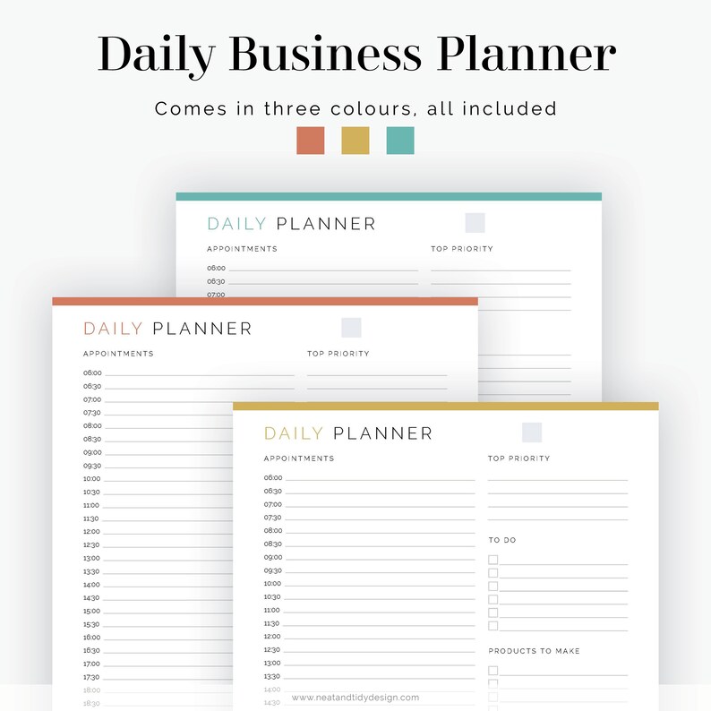 Daily Business Planner - Fillable - Printable PDF - Time Tracker, Daily ...