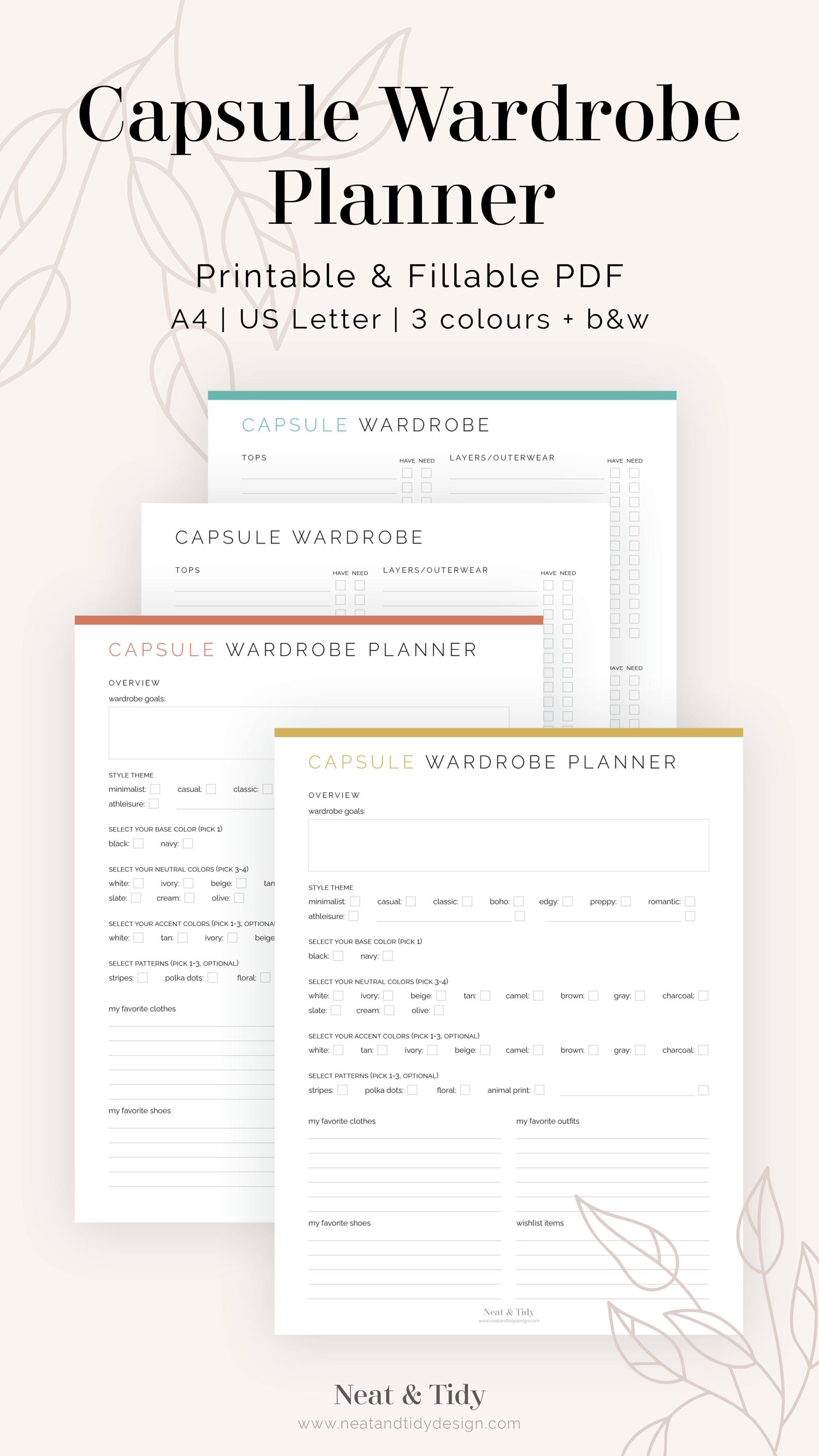Capsule Wardrobe Planner Template | Fillable, Printable PDF | Fashion ...