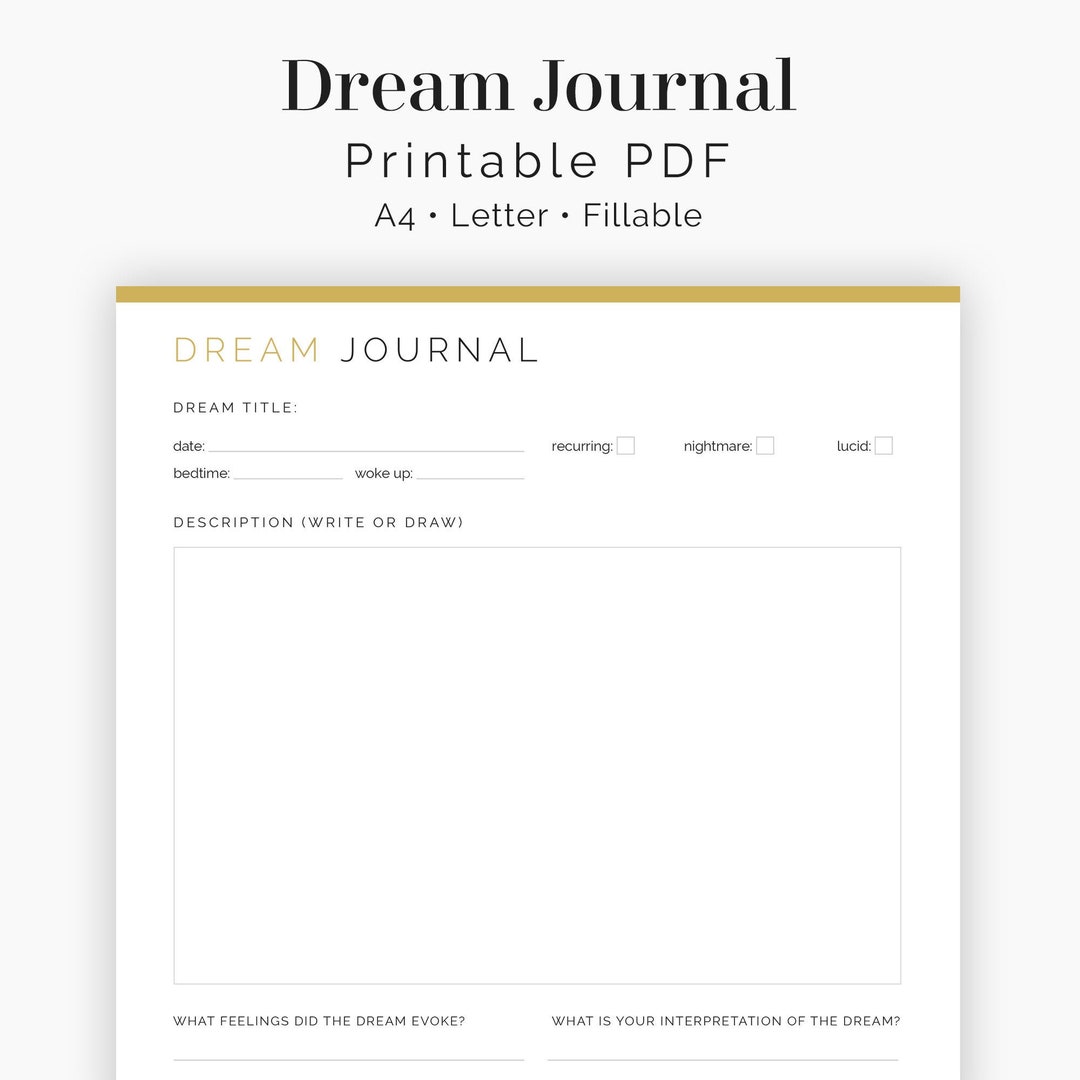 Dream Journal - Fillable - Printable PDF - Track, Record and Interpret ...