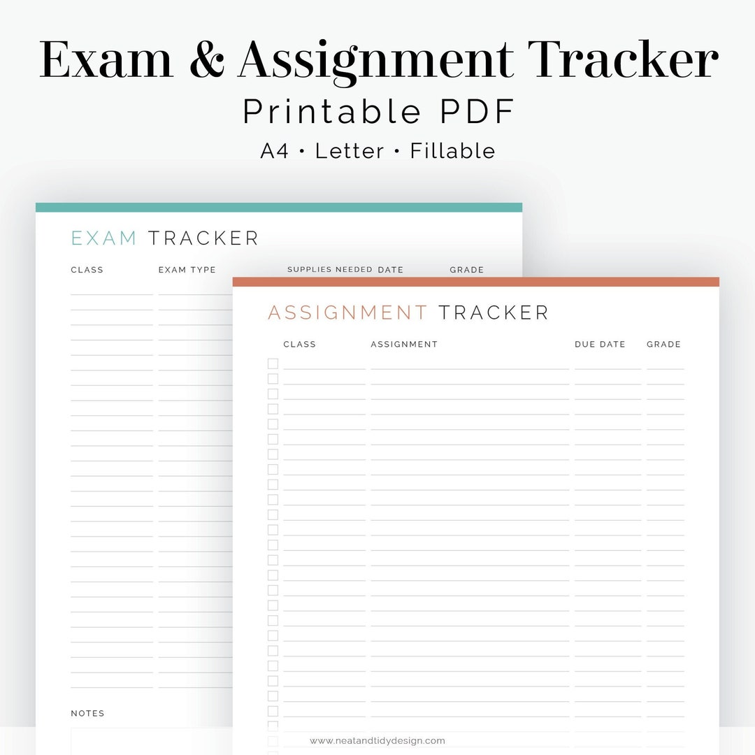 Exam & Assignment Trackers - Fillable - Printable PDF - Student Planner ...