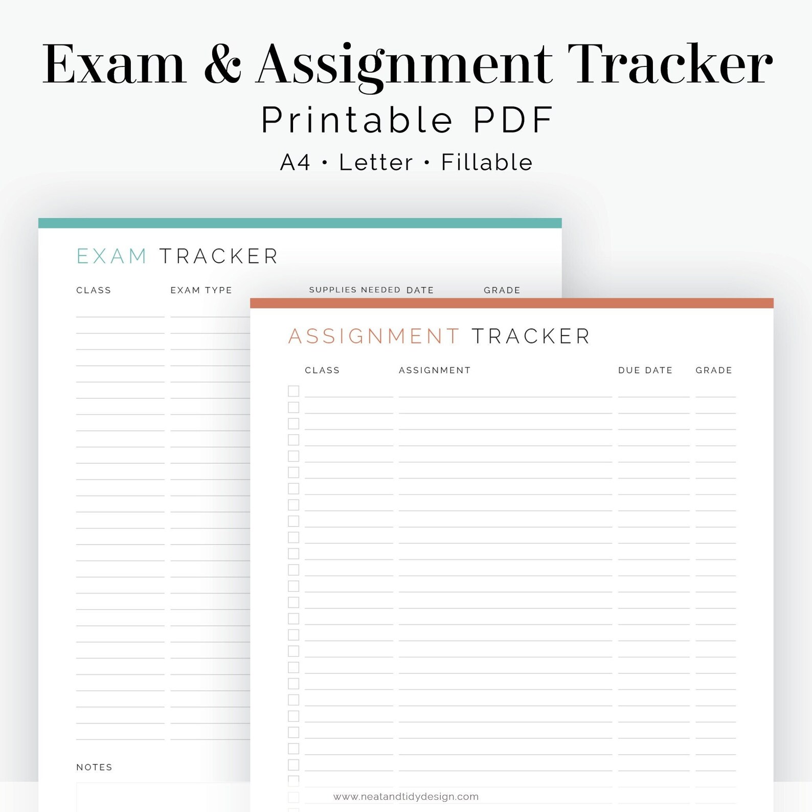 Exam & Assignment Trackers Fillable Printable PDF Student Planner, High ...