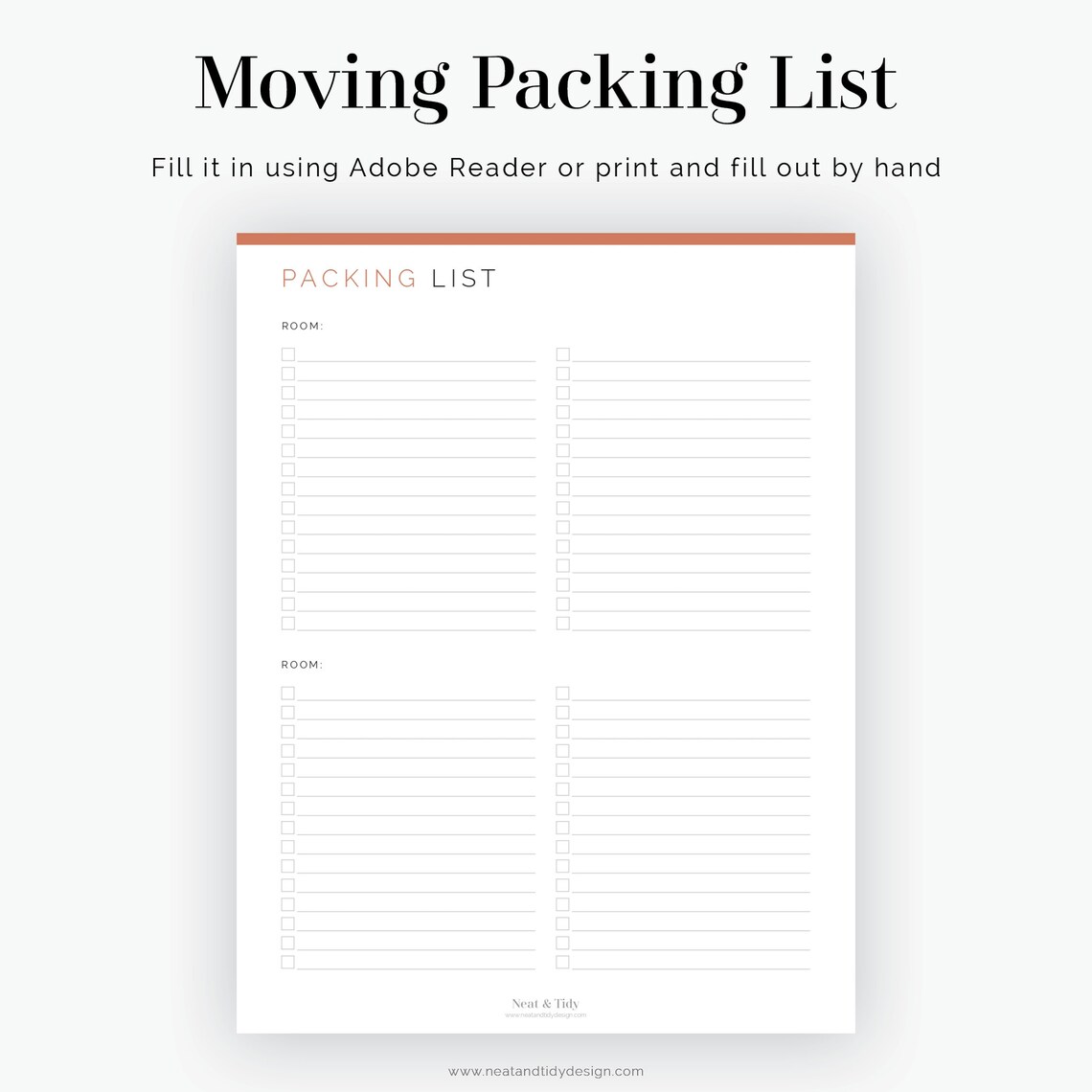 Moving Packing List by Room Fillable Moving Planner Printable ...