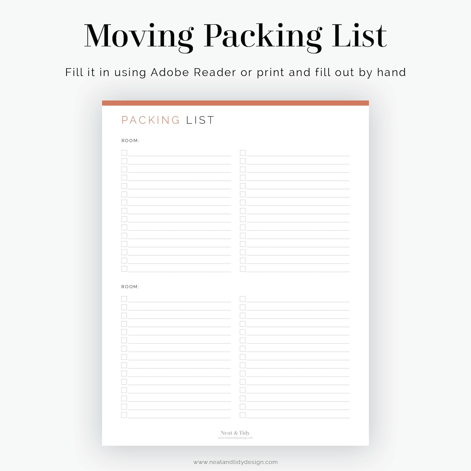 Moving Packing List - by Room - Fillable - Moving Planner - Printable ...