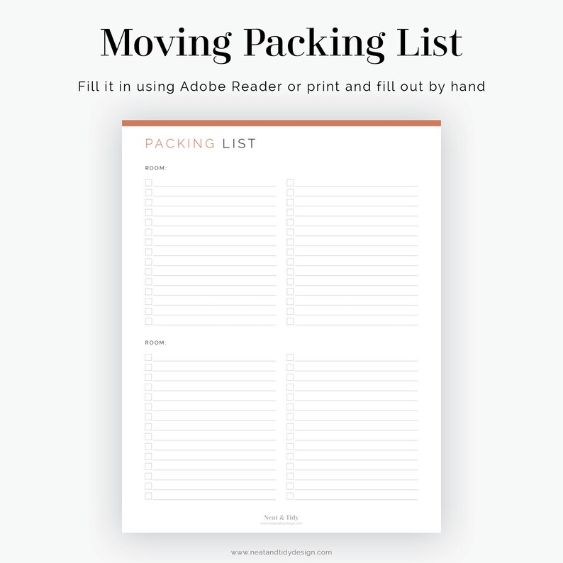 Moving Packing List - by Room - Fillable - Moving Planner - Printable ...