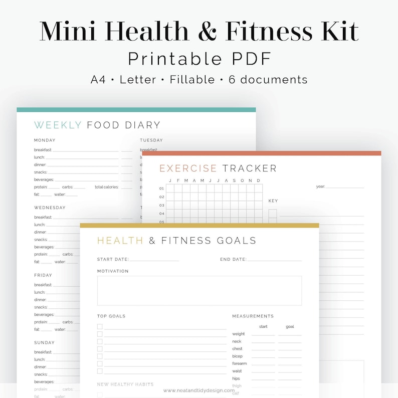 Mini Health & Fitness Kit (6 Documents) - Fillable - Printable PDF ...