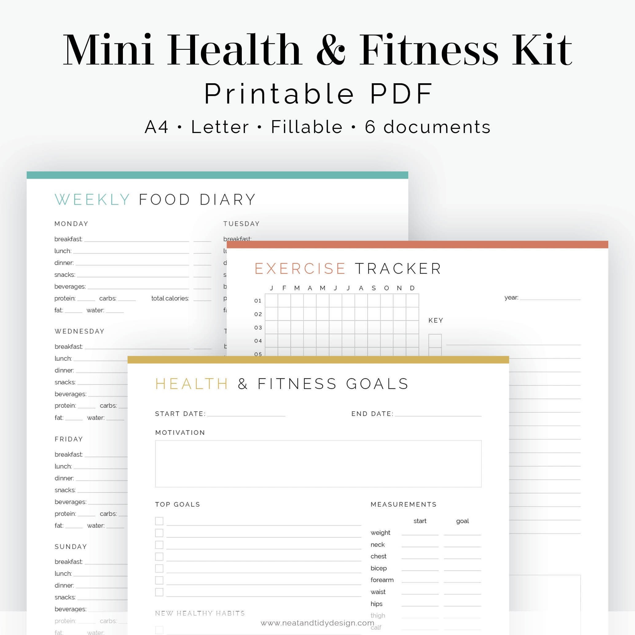 Mini Health & Fitness Kit 6 Documents Fillable Printable PDF Health and ...